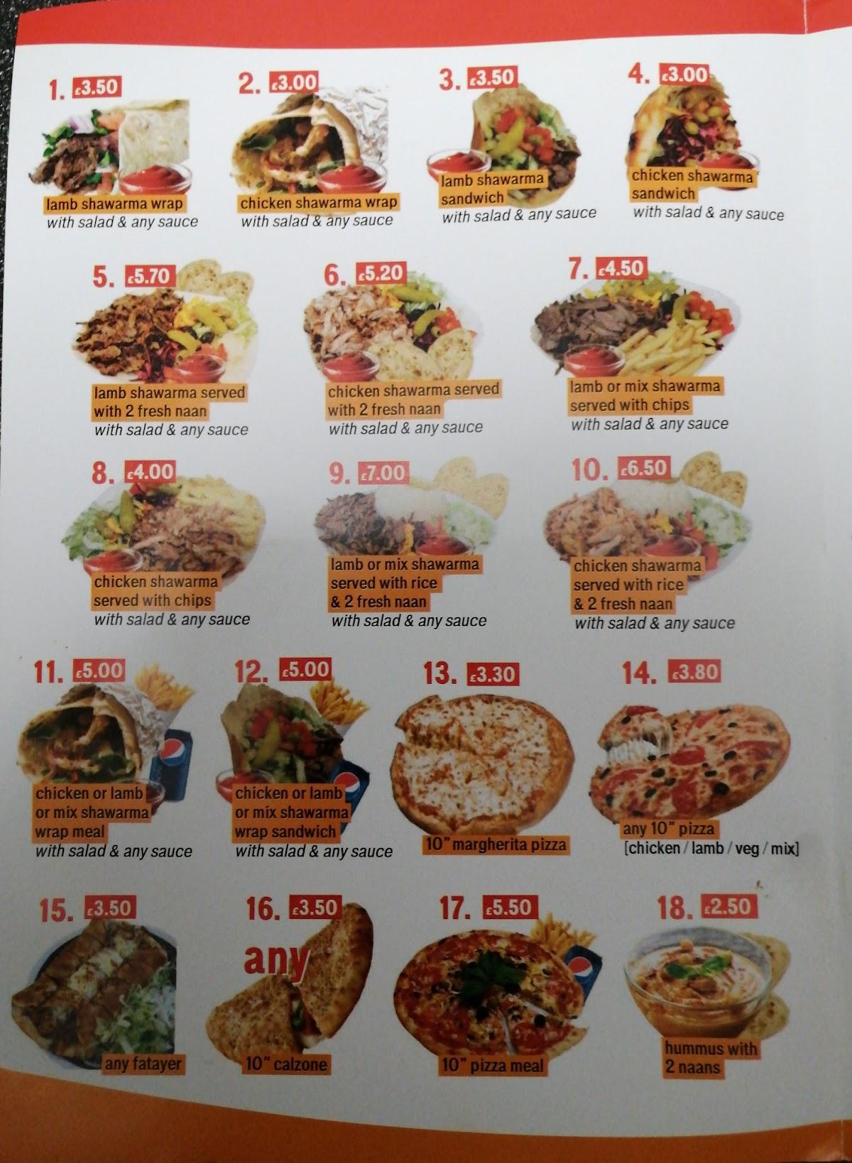 Menu at Dubai Shawarma restaurant, Dewsbury