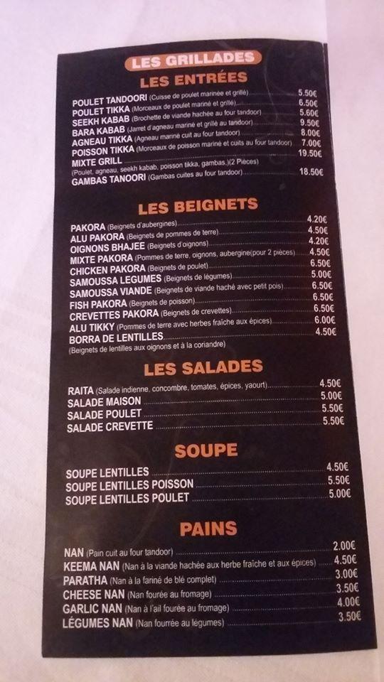 Menu at Etoile Du Kashmir. restaurant, La Garenne-Colombes