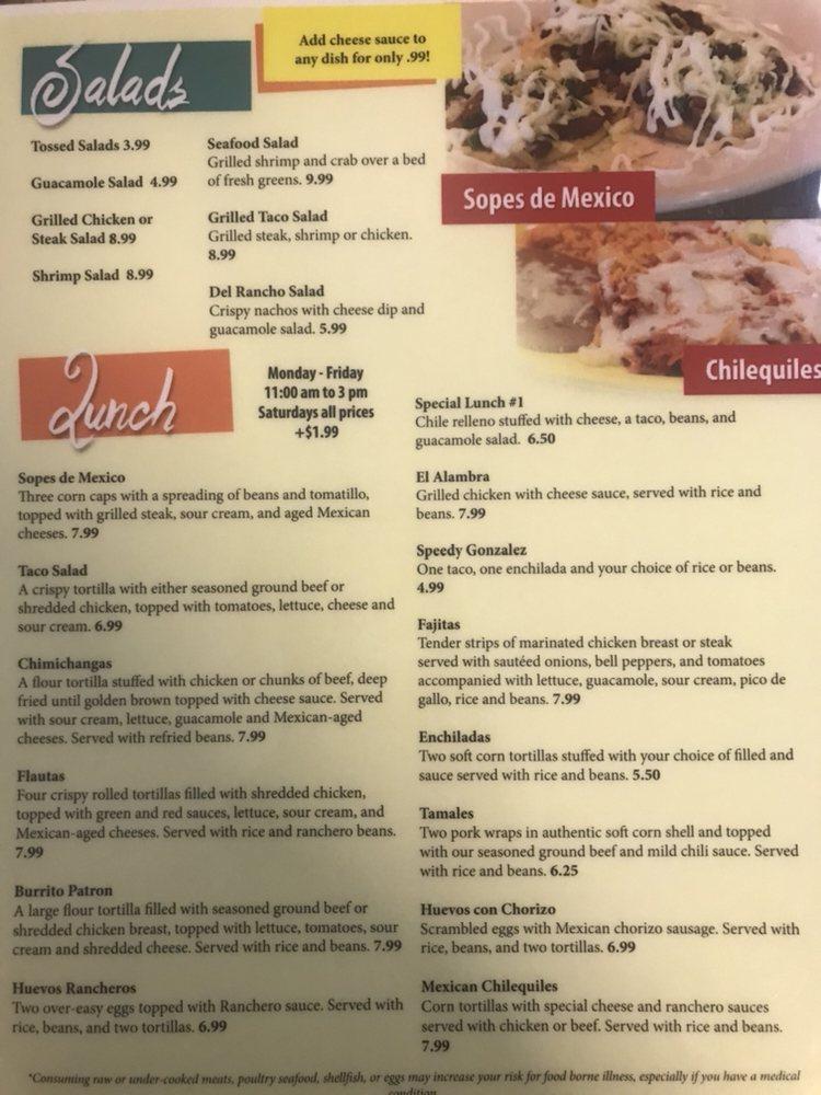 Menu at Sabores Mexican Grill & Bar, Dewey