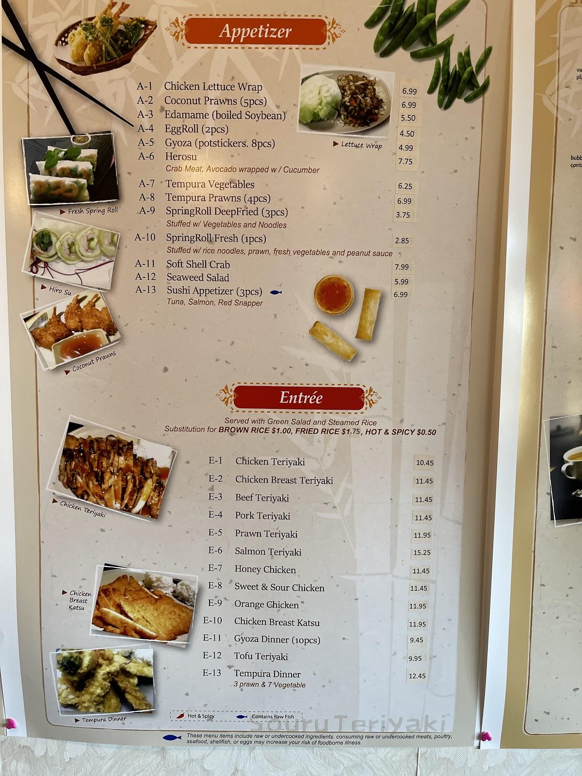 Menu at Souru Teriyaki restaurant, Lacey