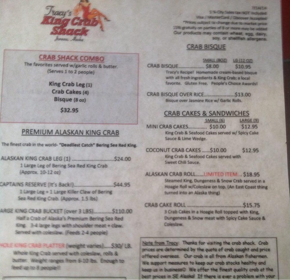Menu at Tracy’s King Crab Shack -CLOSED FOR SEASON OPEN APRIL 2025 ...