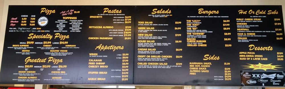 Menu at Bigg's Pizza and Grill pizzeria, Colorado City