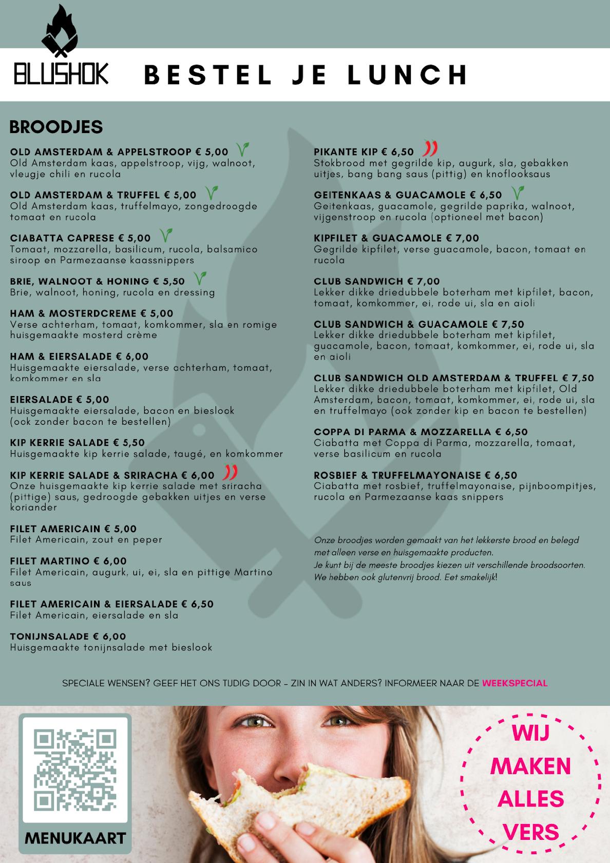Menu at Blushok, Breda