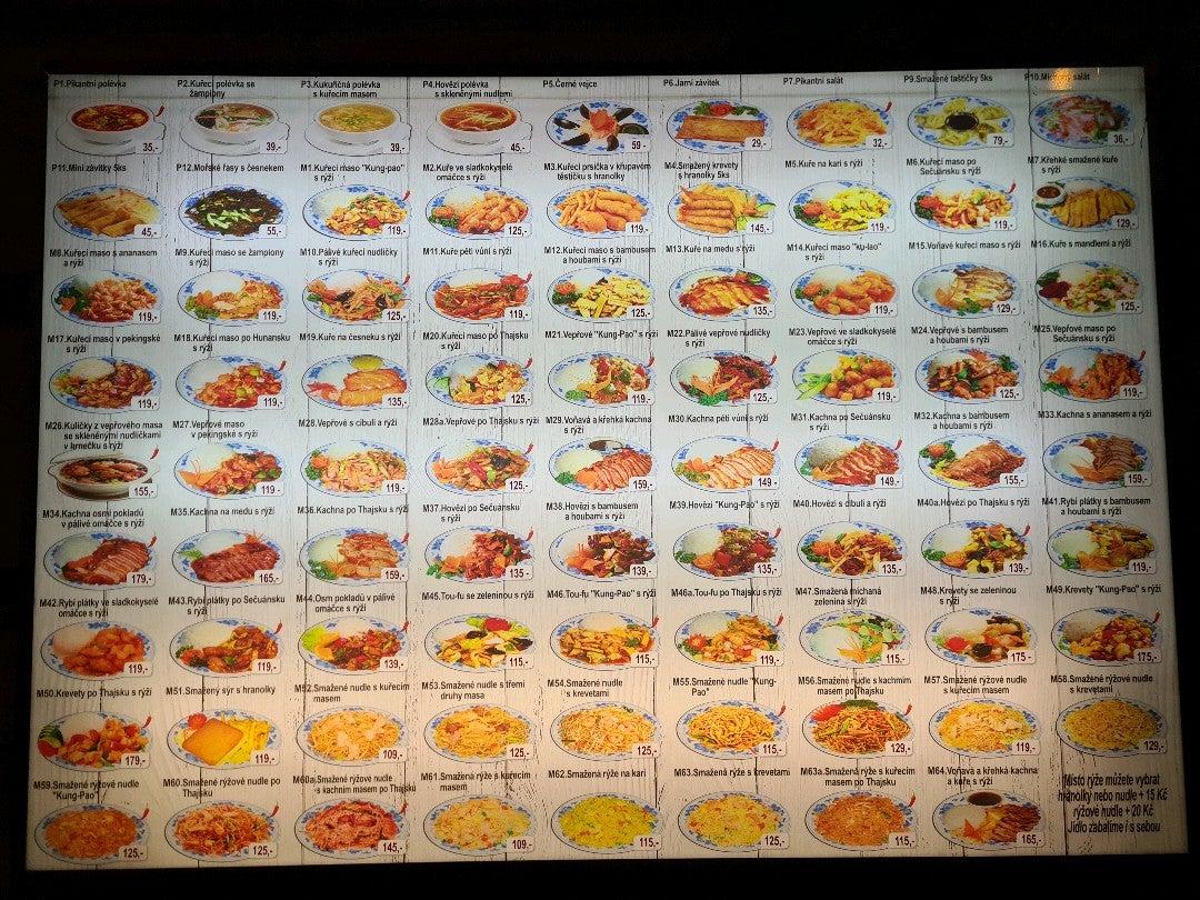 Menu at Chinese bistro Ji Xiang restaurant, Prague, Křižíkova 384