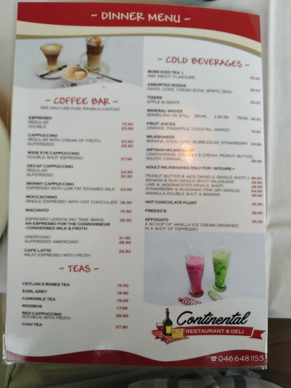 Menu at Continental Pub & Garden, Kenton-on-Sea