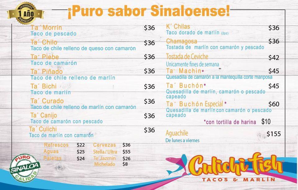 Carta del restaurante Culichi Fish, Ciudad del México