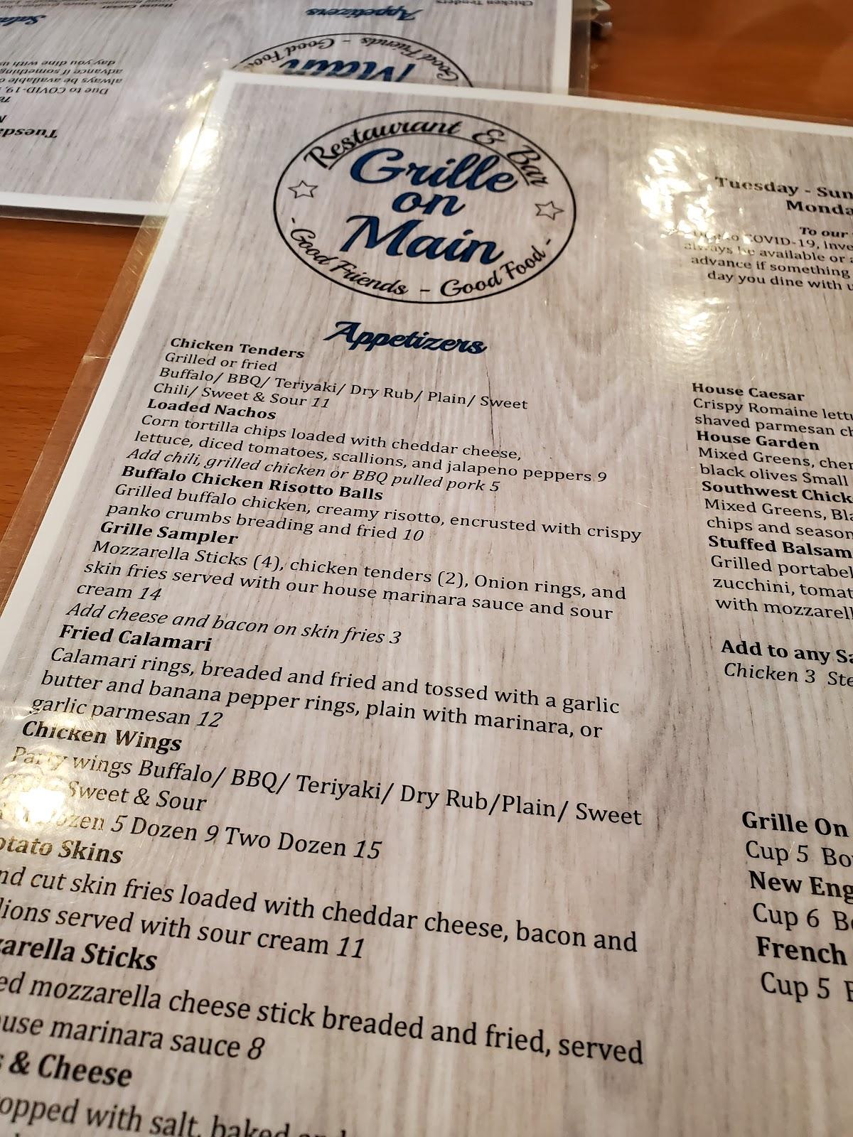 Menu at Grille on Main Restaurant & Bar, Douglas, 306 Main St