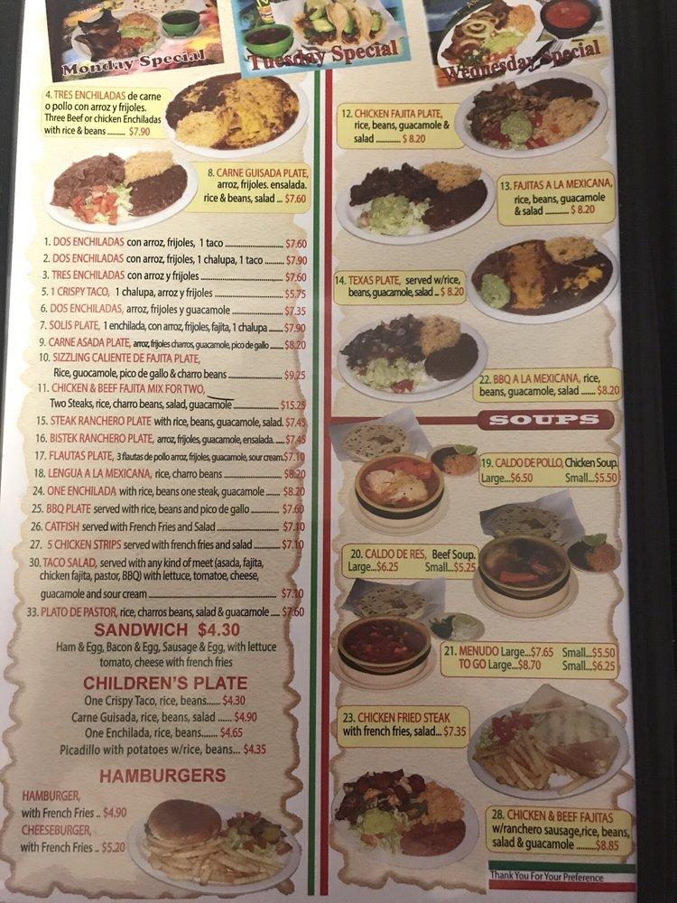 Menu at Hermanos Solis Restaurant #1, Corpus Christi, Baldwin Blvd