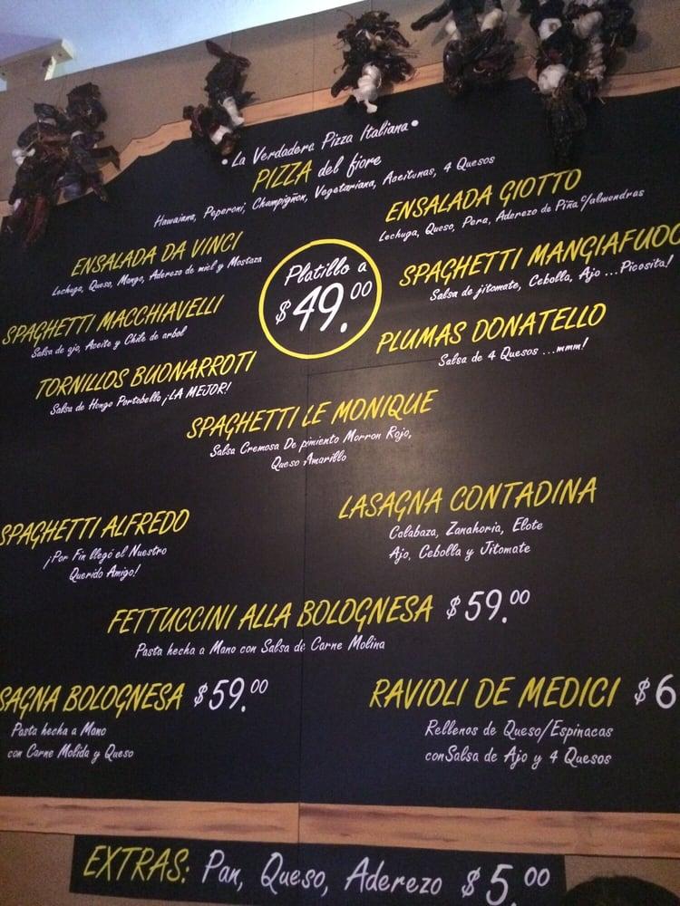 Carta de pizzería il Fiore, Guadalajara