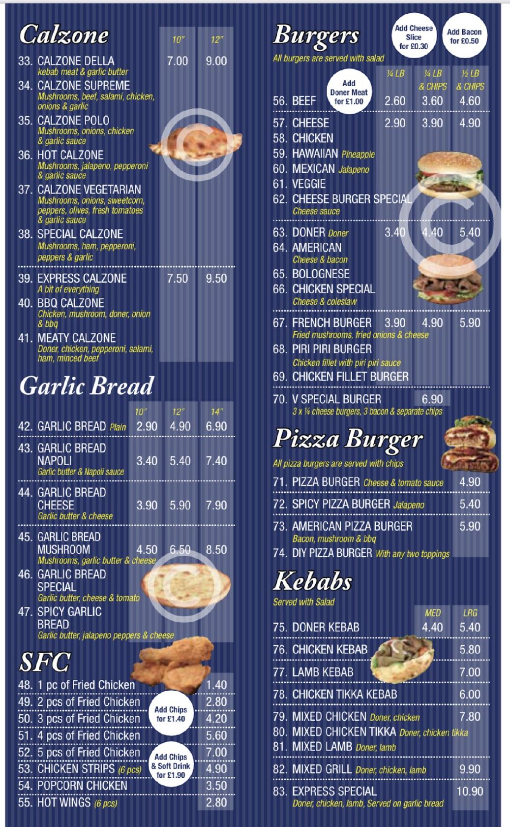 Menu at Maltby Express pizzeria, Maltby, 48 High St