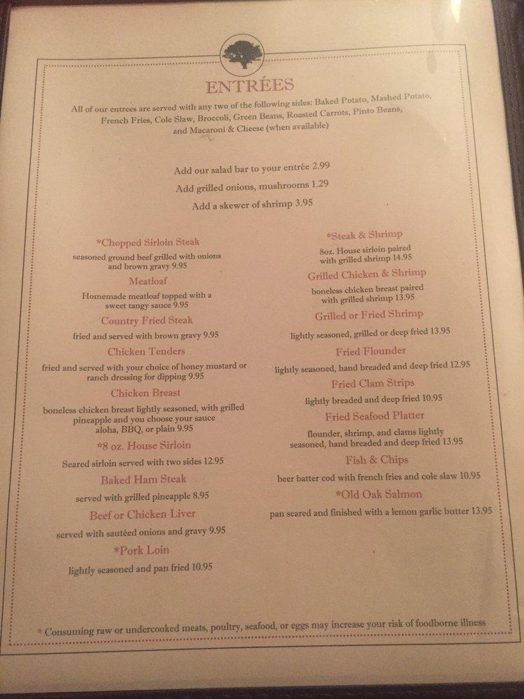 Menu at Old Oak Cafe, Westlake Corner