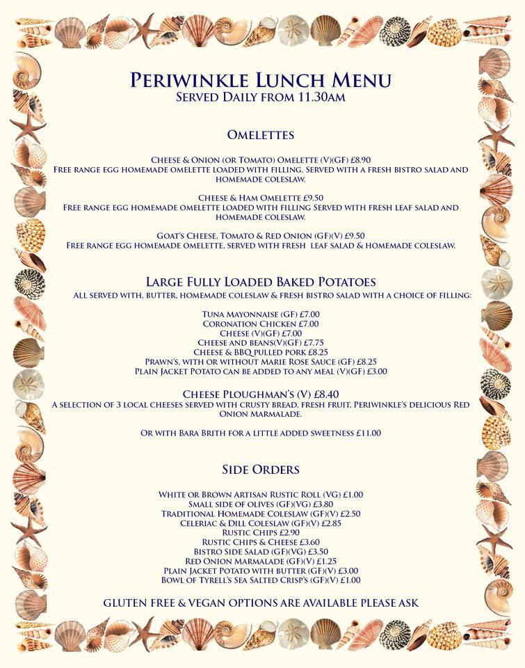 Menu at Periwinkle Bistro pub & bar, Saundersfoot