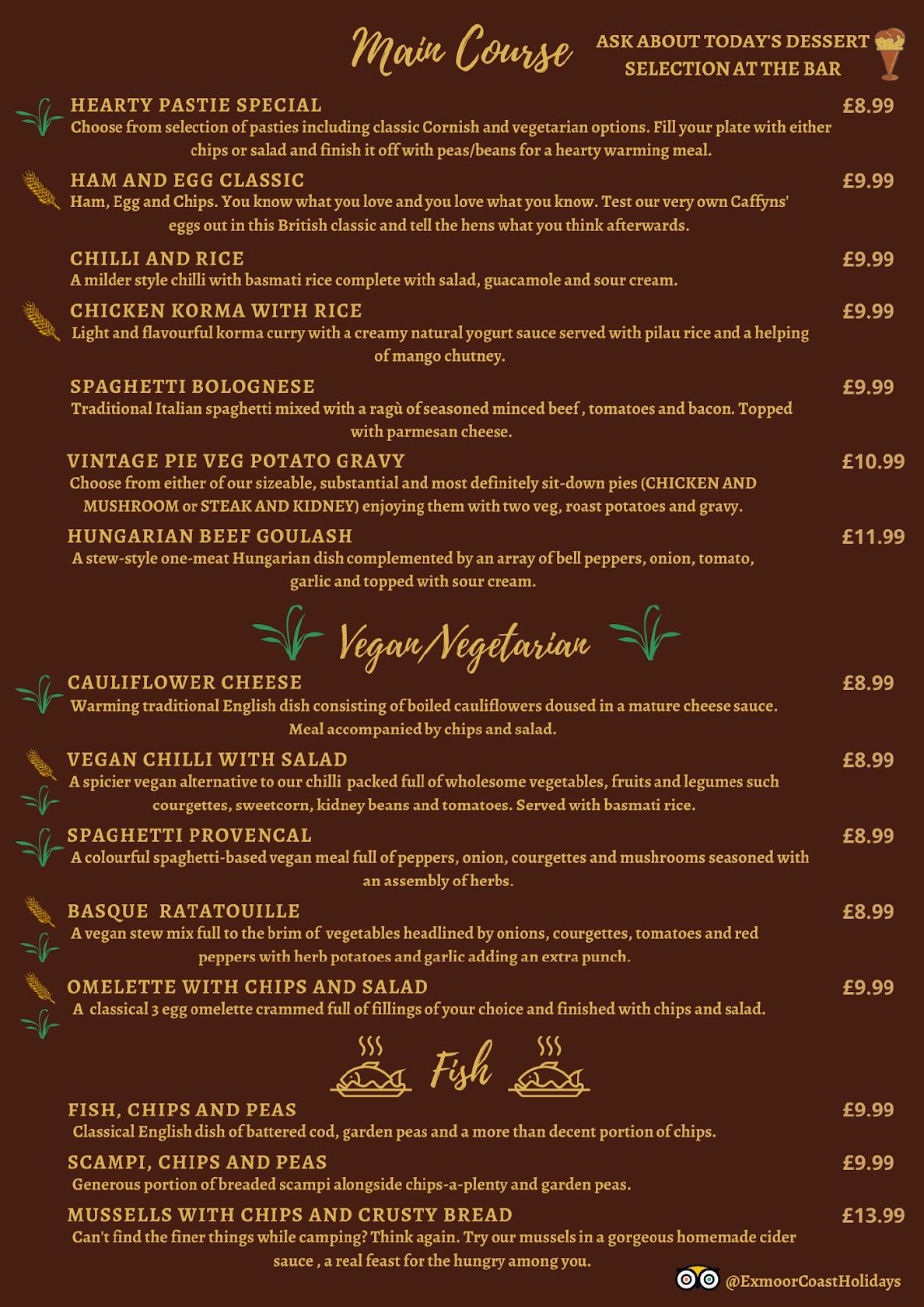 Menu at The Barn Restaurant and Goat Garden Cafe, Lynton and Lynmouth
