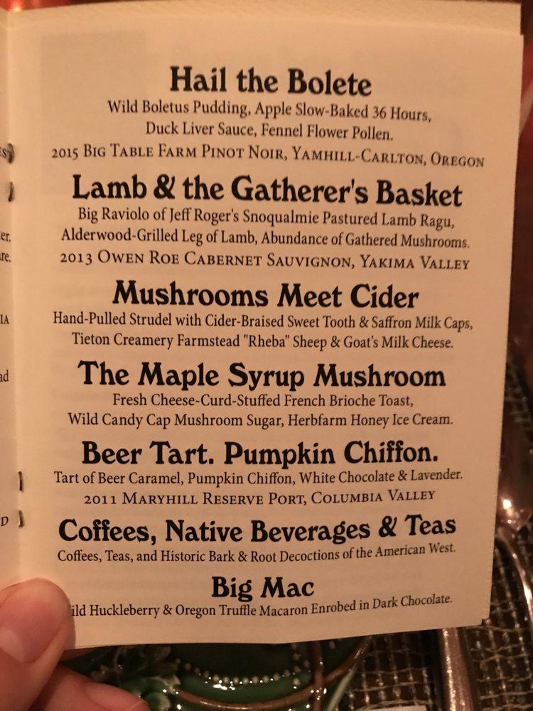 Menu at The Herbfarm restaurant, Woodinville
