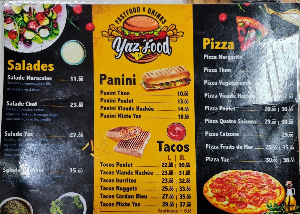 Menu au Yaz Food restaurant, Rabat