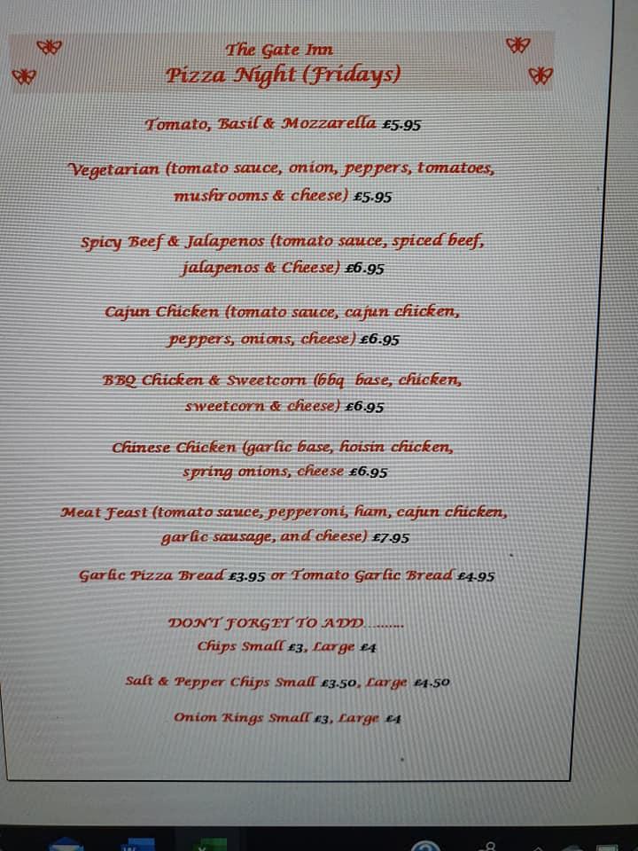 Menu at The Gate Inn | Country Pub, Kitchen & Rooms, Diggle