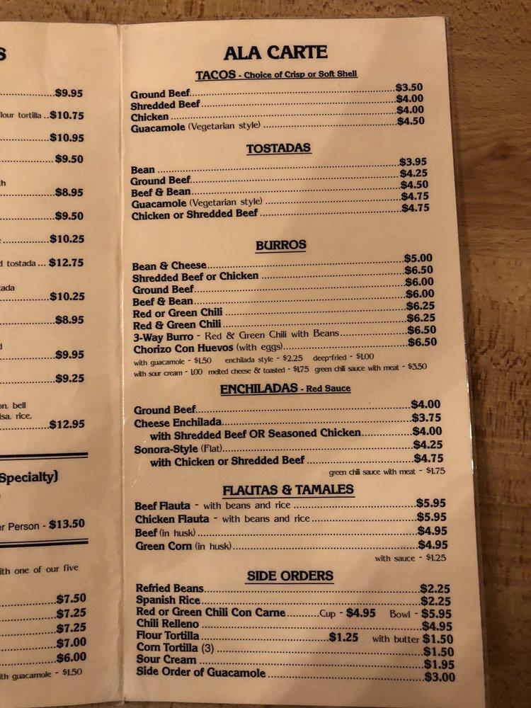Menu at Mi Amigo Ricardo restaurant, Casa Grande
