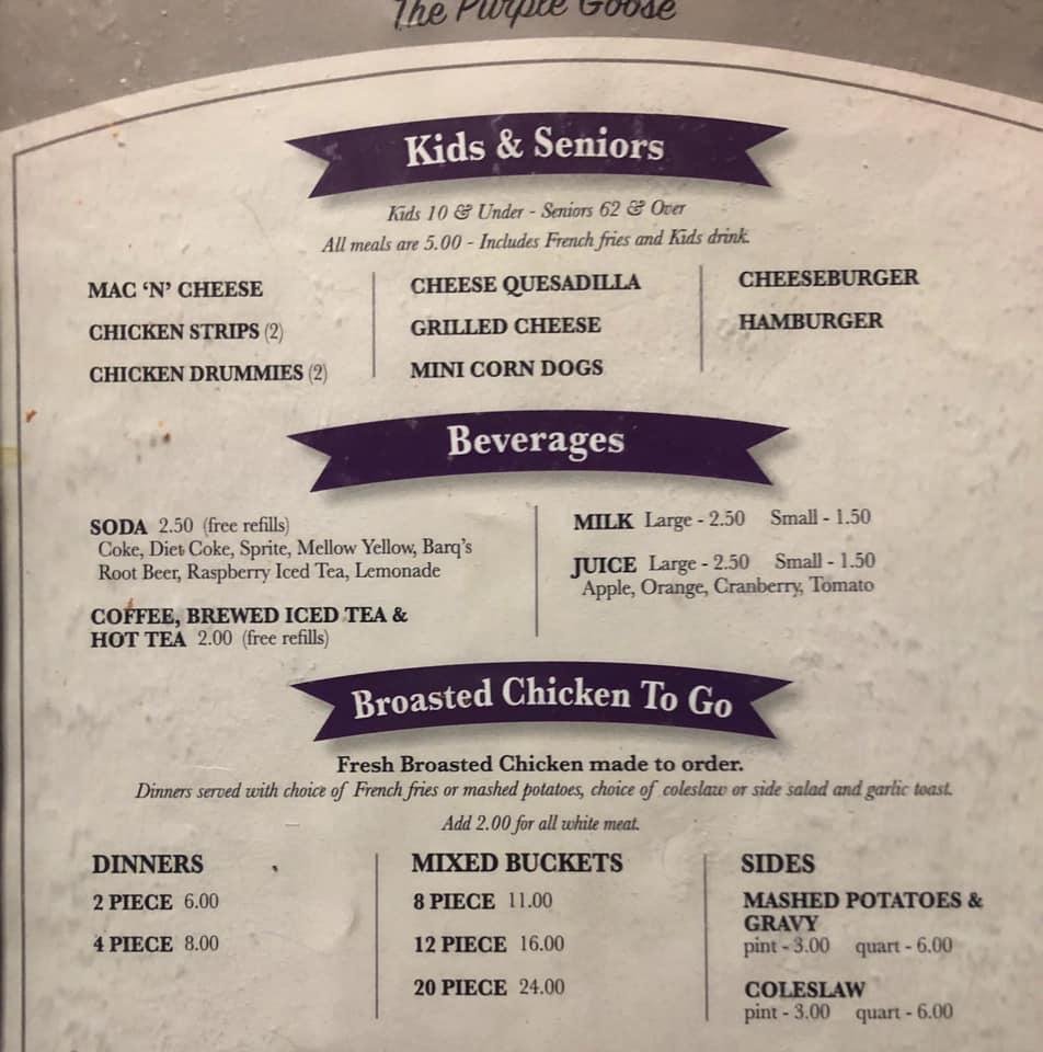 Menu at The Purple Goose pub & bar, Janesville