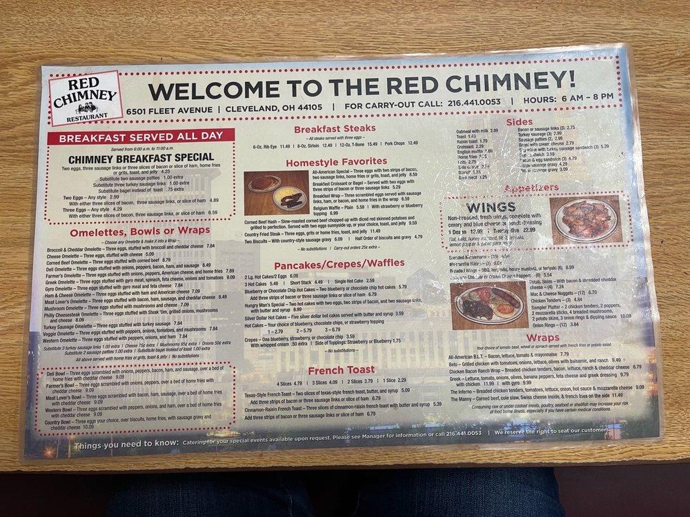 Menu at Red Chimney restaurant, Cleveland