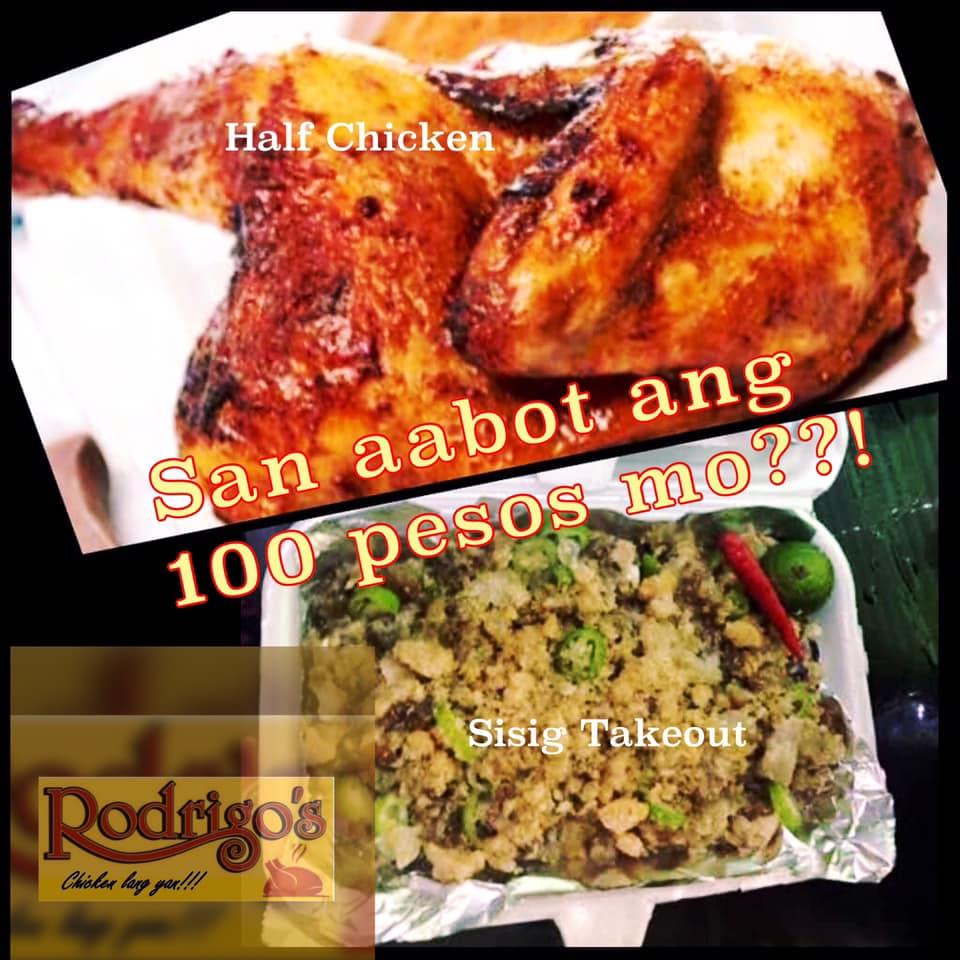 Menu at Rodrigos restaurant, Calamba