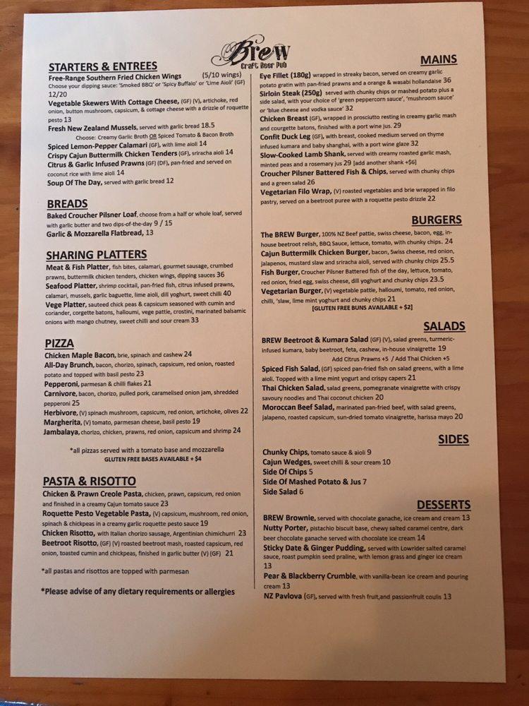 Menu at BREW | Craft Beer Pub, Rotorua
