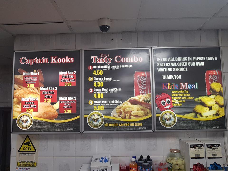 Menu at Captain Kooks cafe, Stoke-on-Trent, Sandbach Rd