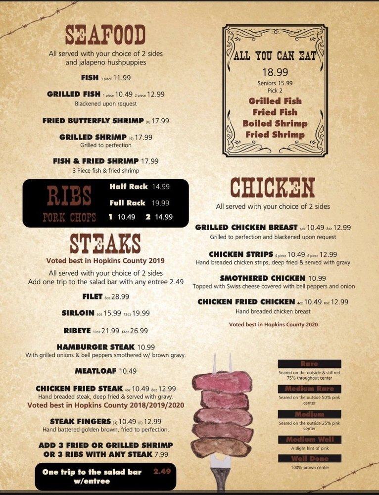 Menu at Corner Grub House steakhouse, Sulphur Springs