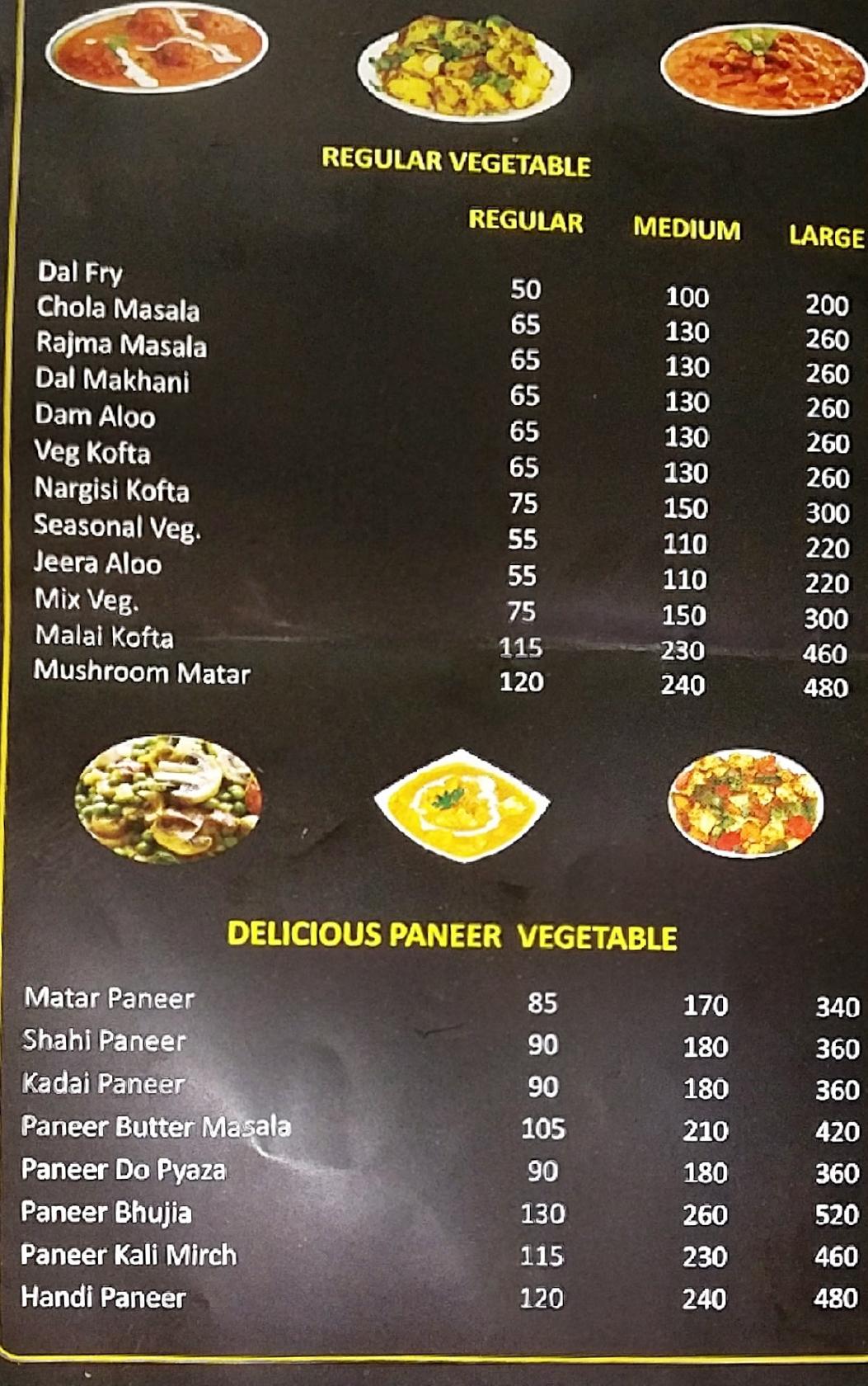Menu at Dalchini, Bareilly