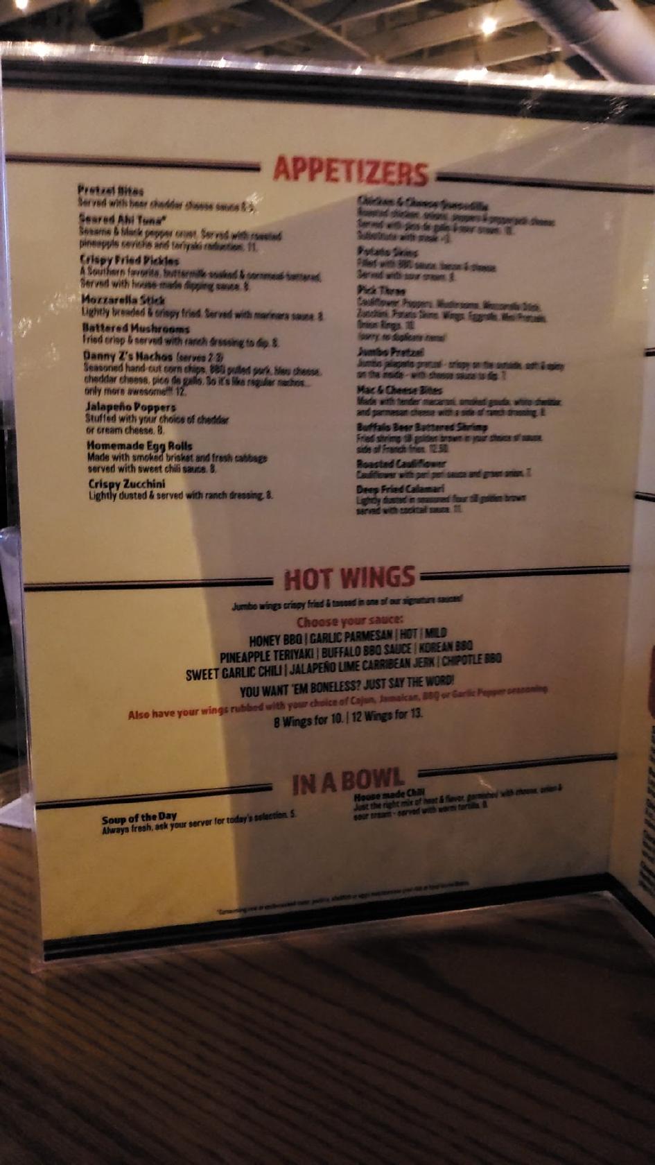 Menu at Danny Z's Grub & Pub, Munster
