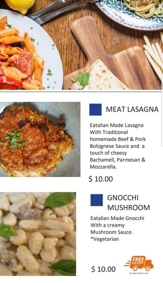 Menu at Eatalian Made, Fawkner, 52 Bonwick St