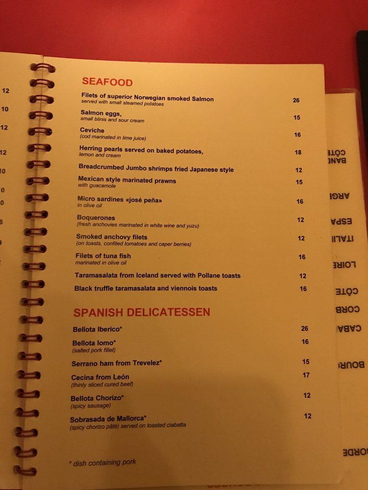 Menu at Ferdi restaurant, Paris