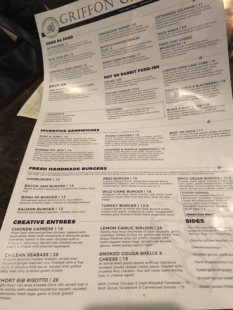 Menu at Griffon GastroPub, East Amherst