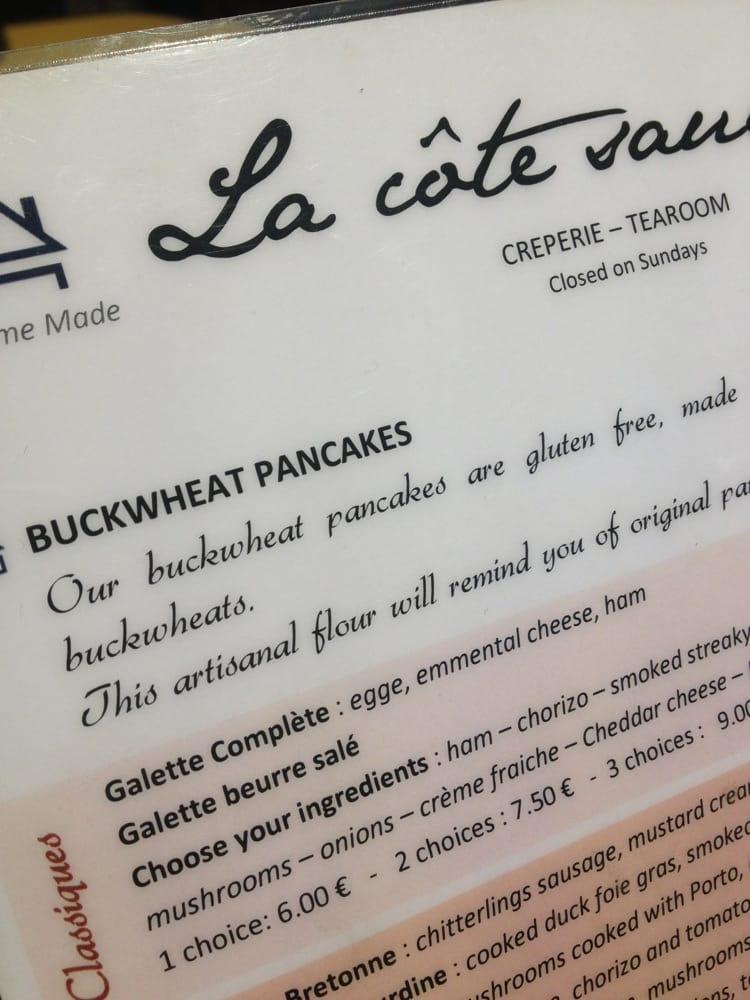 Menu at La COTE Sauvage restaurant, Paris