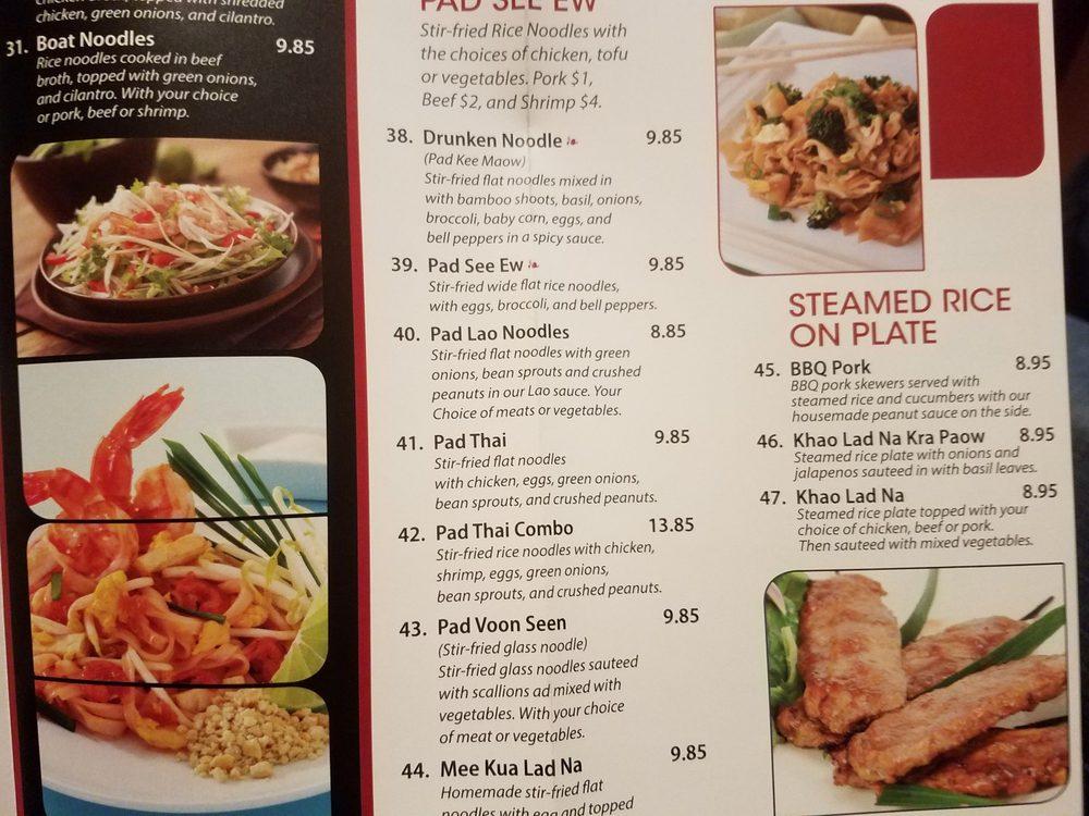 Menu at Lao and Thai Spicy Noodle restaurant, South Elgin