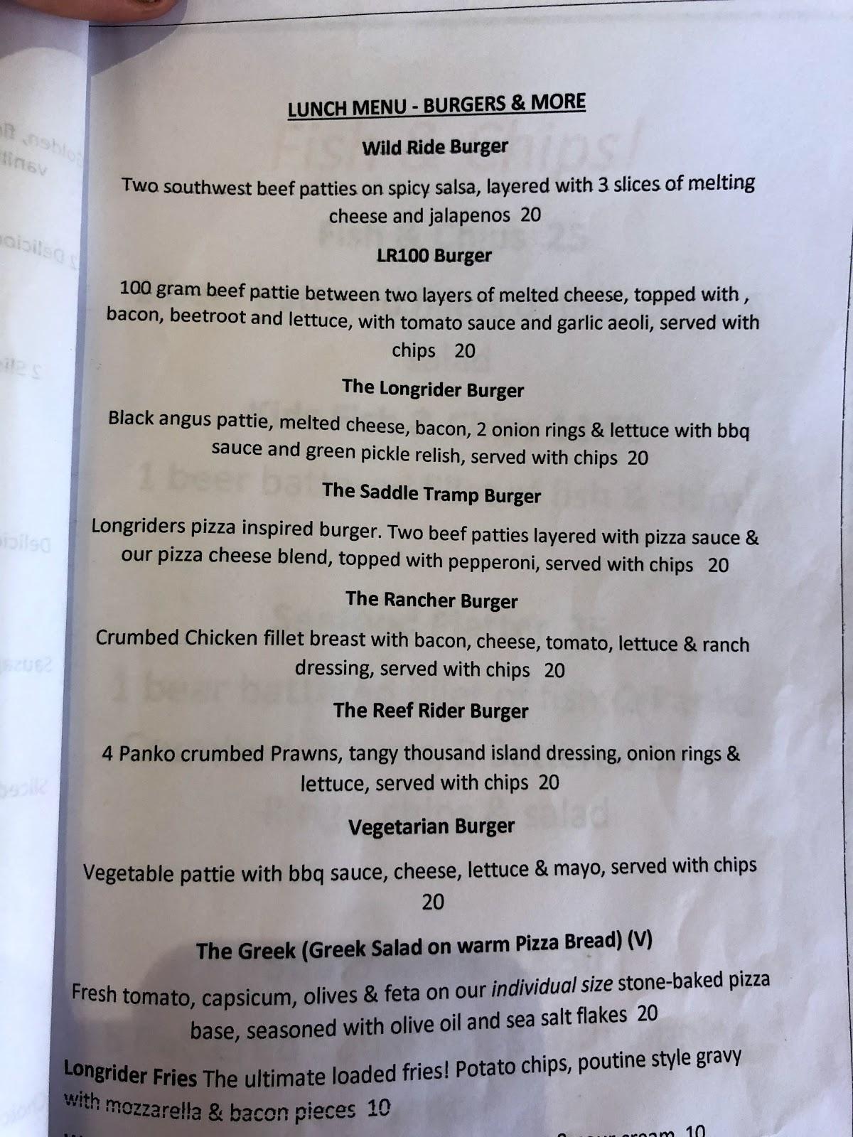Menu at Longriders Cafe & Restaurant, Dwellingup
