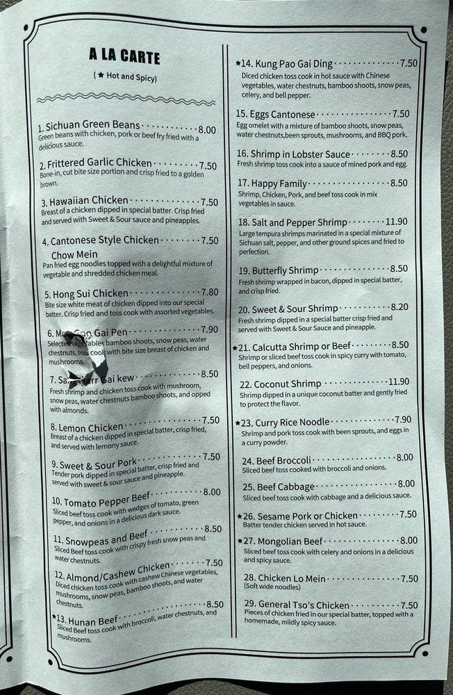 Menu at Oscar Chinese Restaurant, Ada