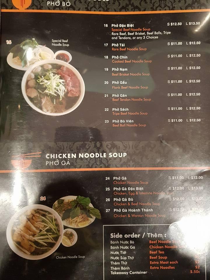 Menu at Pho 2U restaurant, Cabramatta