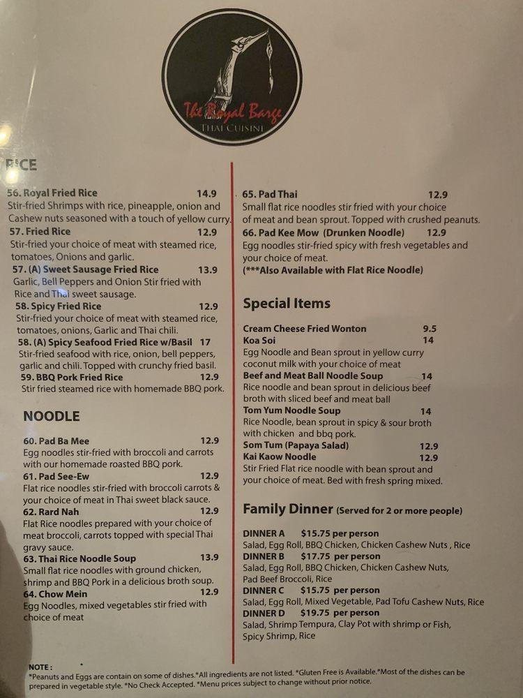 Menu at Royal Barge Thai Cuisine, Grants Pass, 120 SW H St