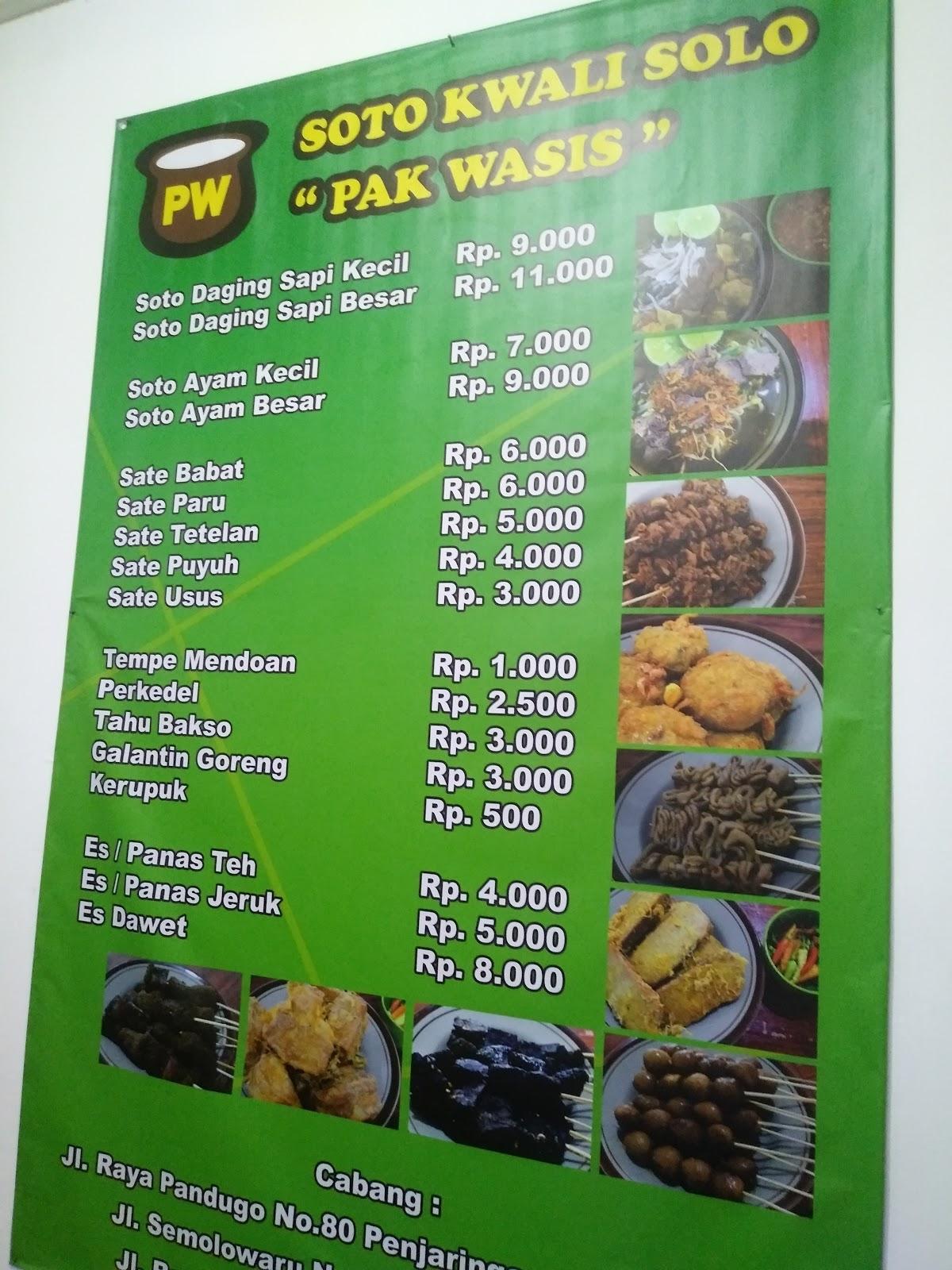 Menu at SOTO KWALI SOLO PAK WASIS TROPODO restaurant, Tropodo