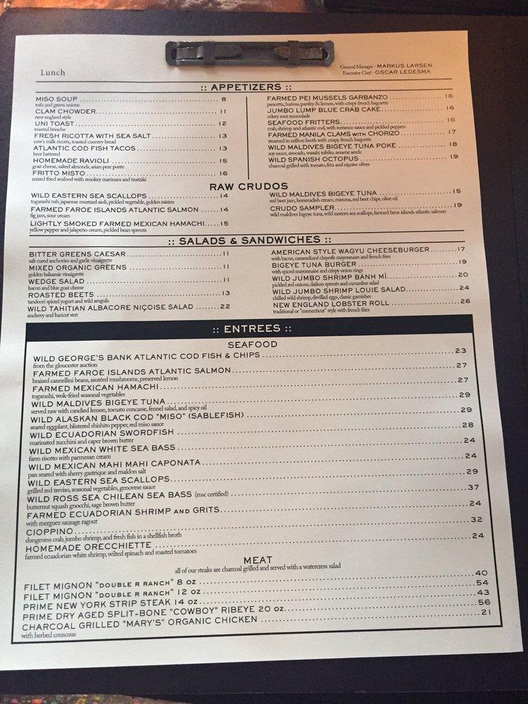 Menu at Water Grill restaurant, Santa Monica, Ocean Ave