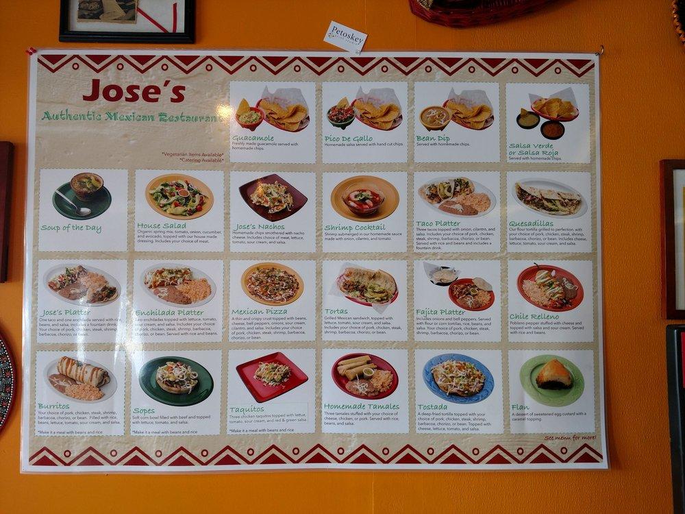 Menu at Jose's Authentic Mexican restaurant, Petoskey
