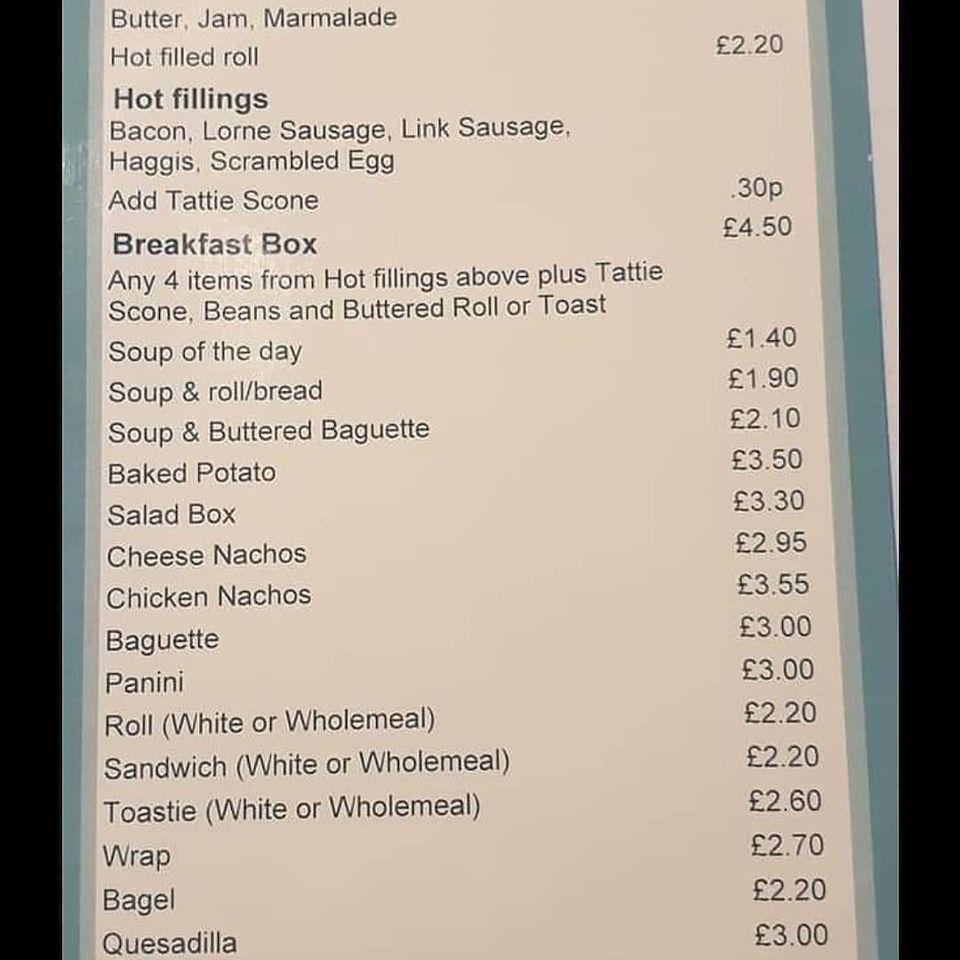 Menu at NOSH Bo'ness cafe, Bo'ness