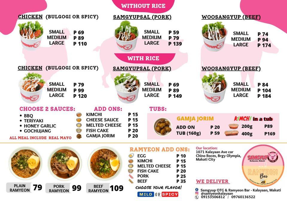 Carta de Samgyup On The Go & Ramyeon Bar, Makati