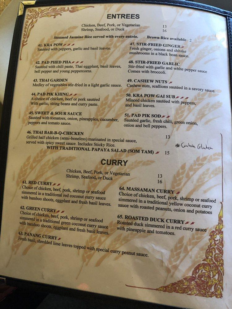 Menu at Thai Winchester II restaurant, Winchester