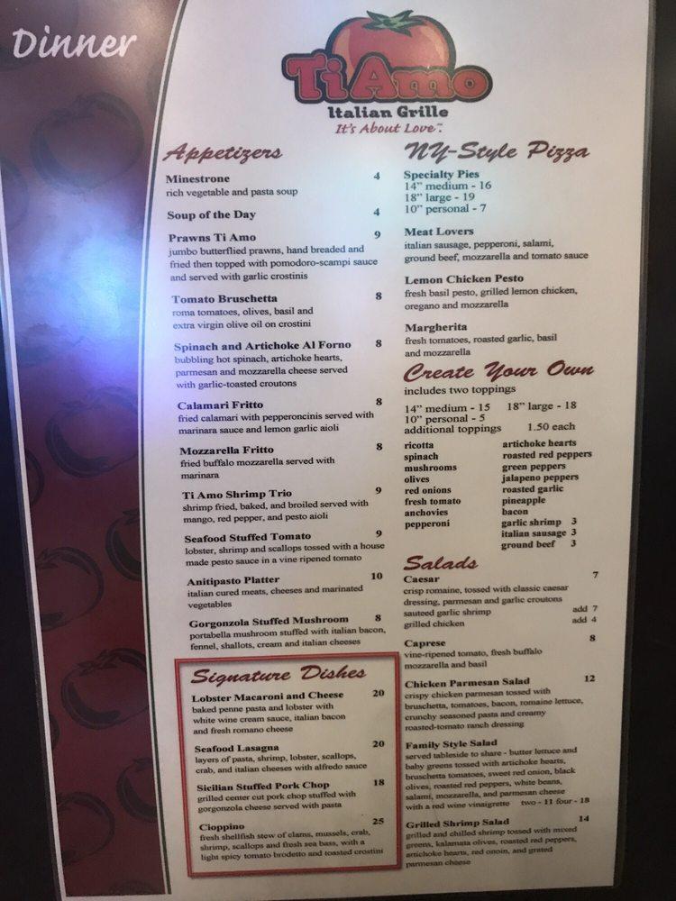 Menu at Ti Amo Italian Grille restaurant, Carson City