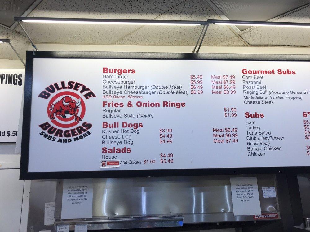 Menu at Bullseye Burger restaurant, Yakima