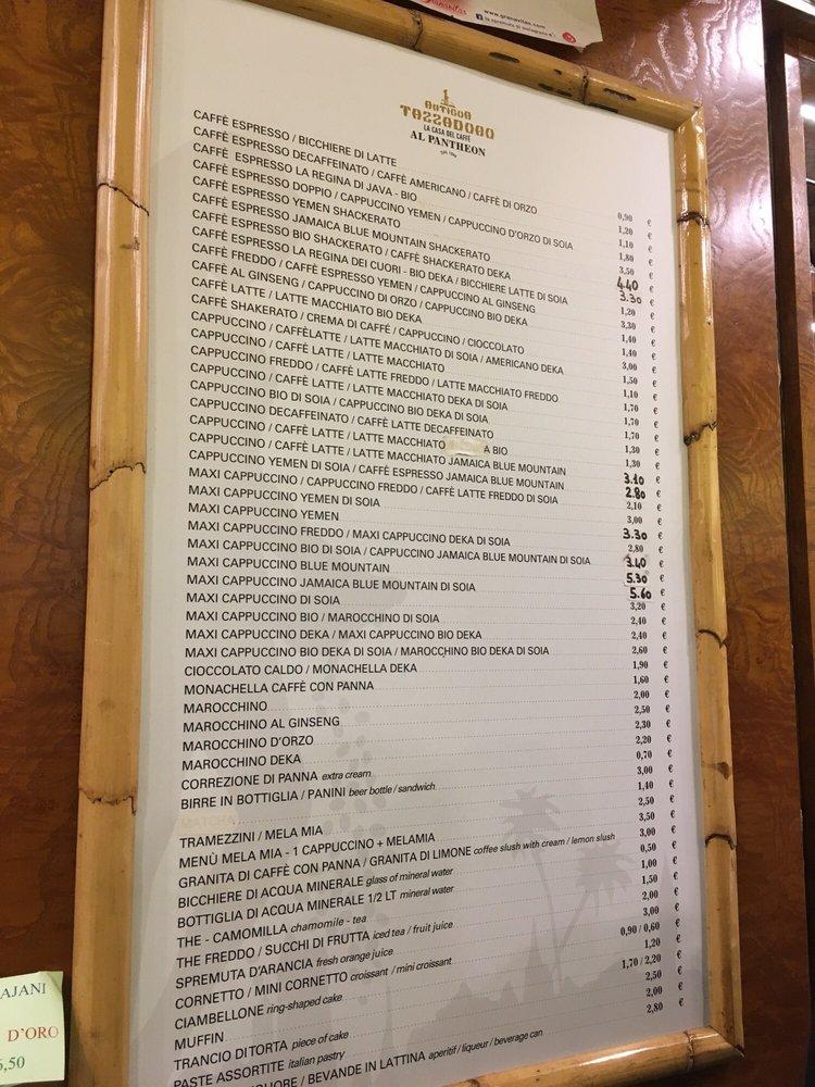 Menu at Caffe' Tazza D'oro cafe, Rome, Via Ostiense