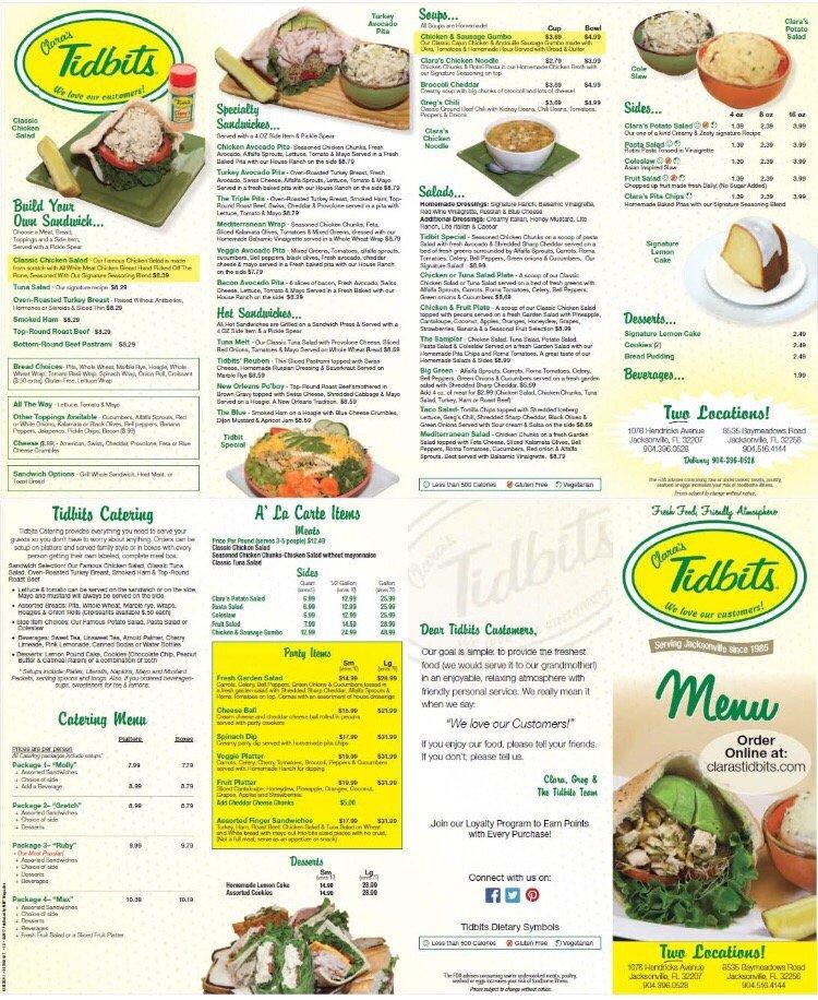 Menu at Clara's Tidbits Restaurant, Jacksonville