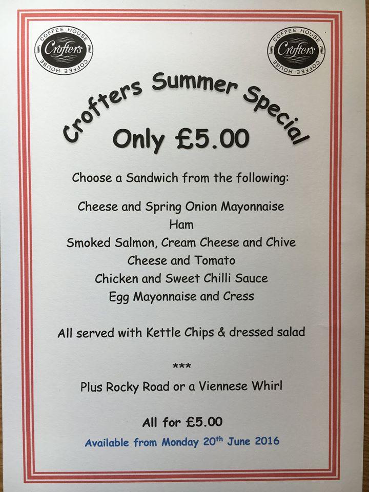 Menu at The Crofters restaurant, King's Lynn