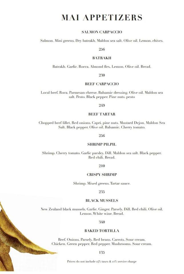 Menu at Mai Tai restaurant, Sheikh Zayed City